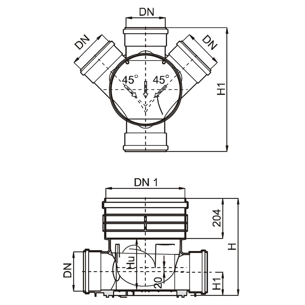 PP BASE 400MM SOLID 4X200MM 45° INCL.S 259MM
