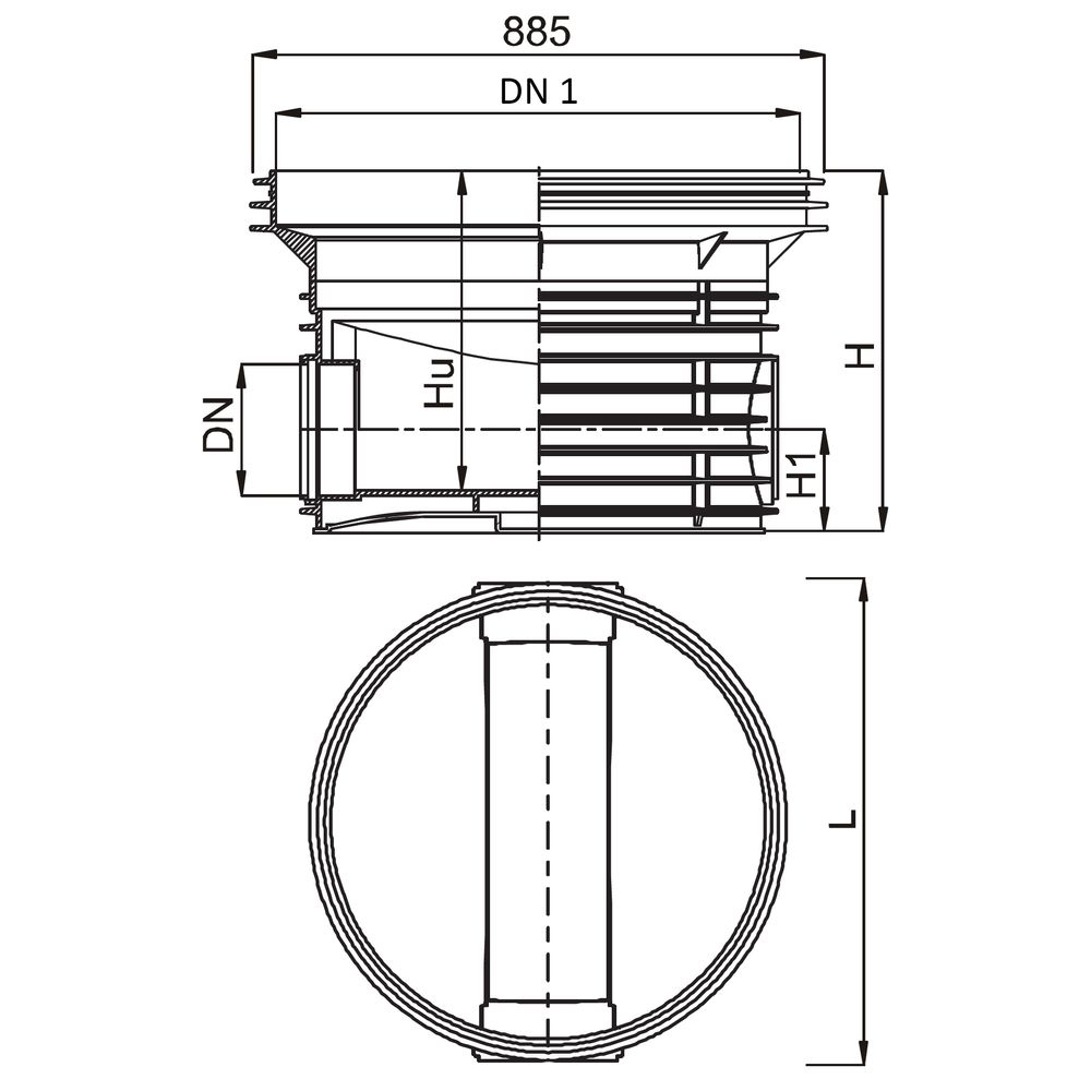 PP BASE 800MM SOLID BENOR 2X250MM 180° 46CM