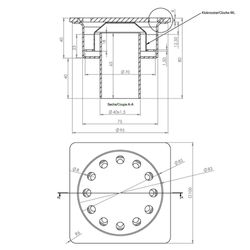 INOX KLOKROOSTER 10X10CM MET MANDJE ø40MM VERTIC.