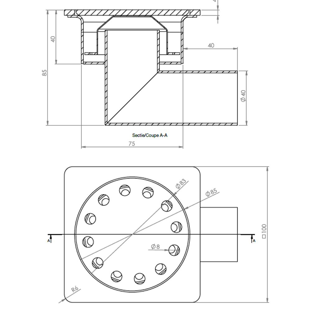 INOX KLOKROOSTER 10X10CM MET MANDJE MM Ø40MM HORIZ